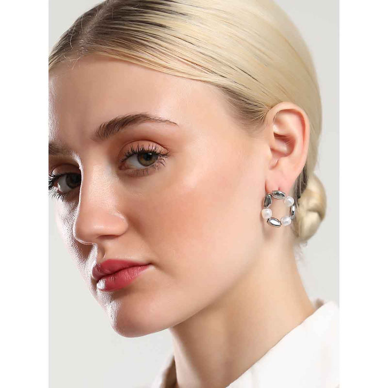 Buy SOHI Womens The Silver Loop Pearl Stud Earrings Online