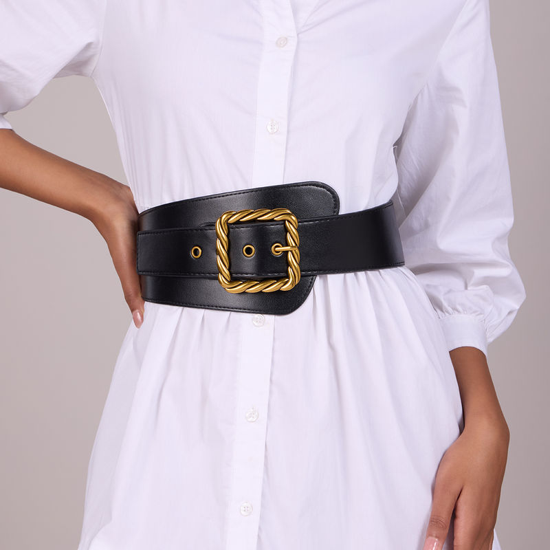 Buy Pipa Bella by Nykaa Fashion Black Patterned Gold Metal Buckle Broad ...