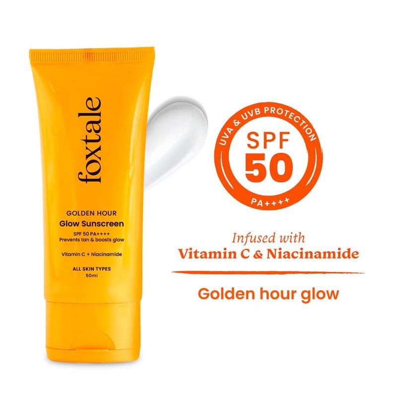 Buy Foxtale Glow Sunscreen SPF 50 PA++++ with Vitamin C & Niacinamide ...