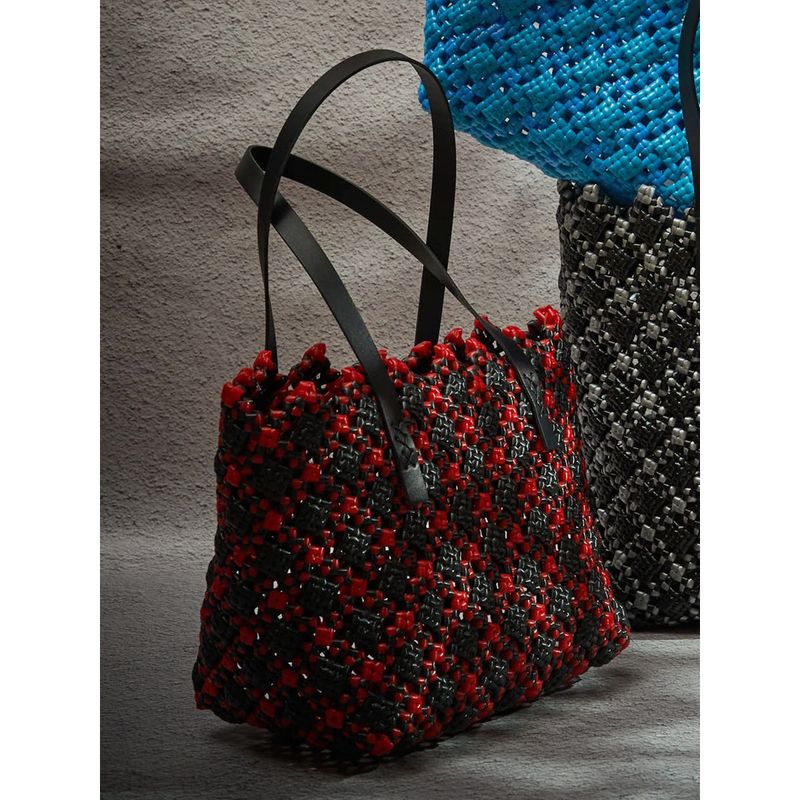 Buy Maatir Red Black Large Koodai Hand Knotted Plastic Lunch Tote Bag ...