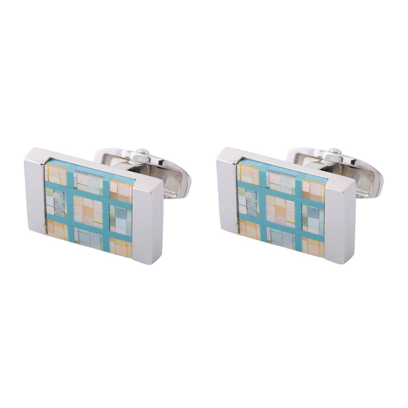 Buy The Tie Hub Green Checkered Mop Rectangular Cufflink Online