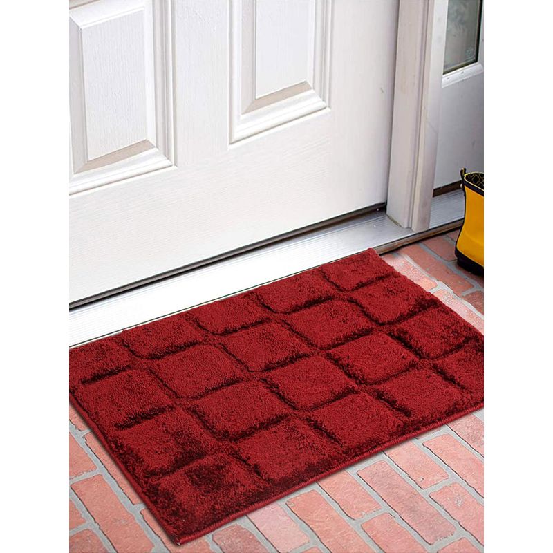 Buy Kuber Industries Square Design Velvet Door Mat - Maroon Online