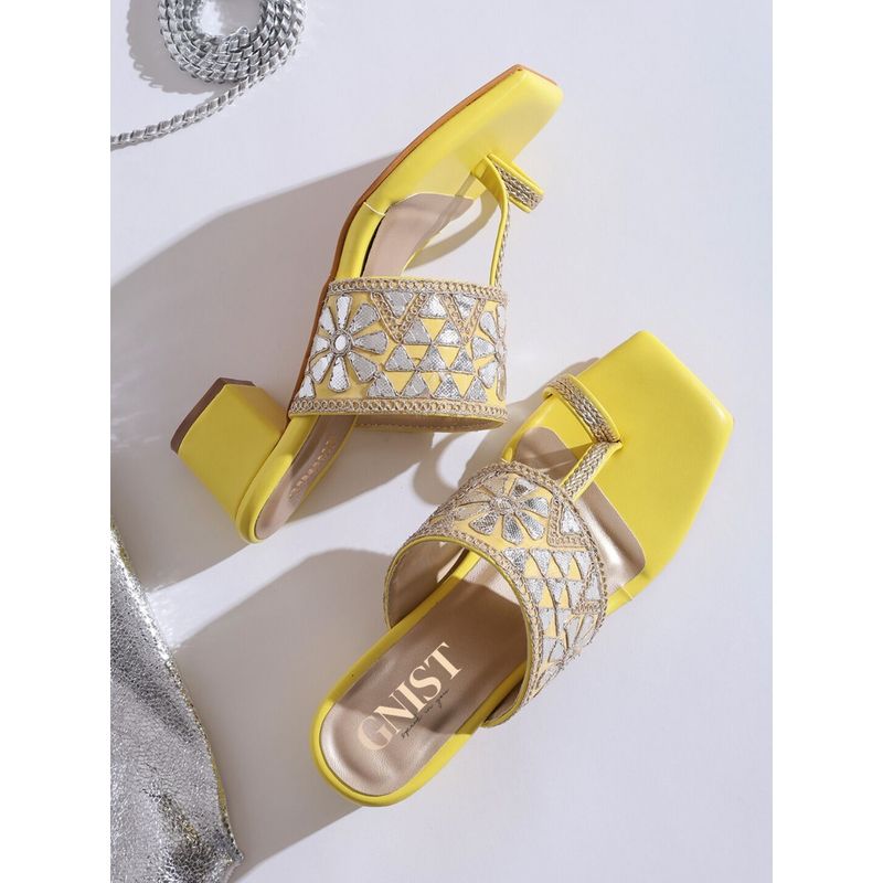 Buy GNIST One Toe Ethnic Yellow Block Heels Online
