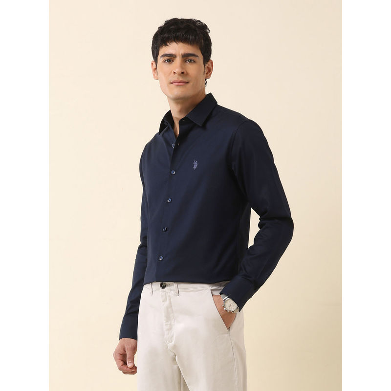 Buy U.S. POLO ASSN. Men Navy Blue Textured Formal Shirt Online