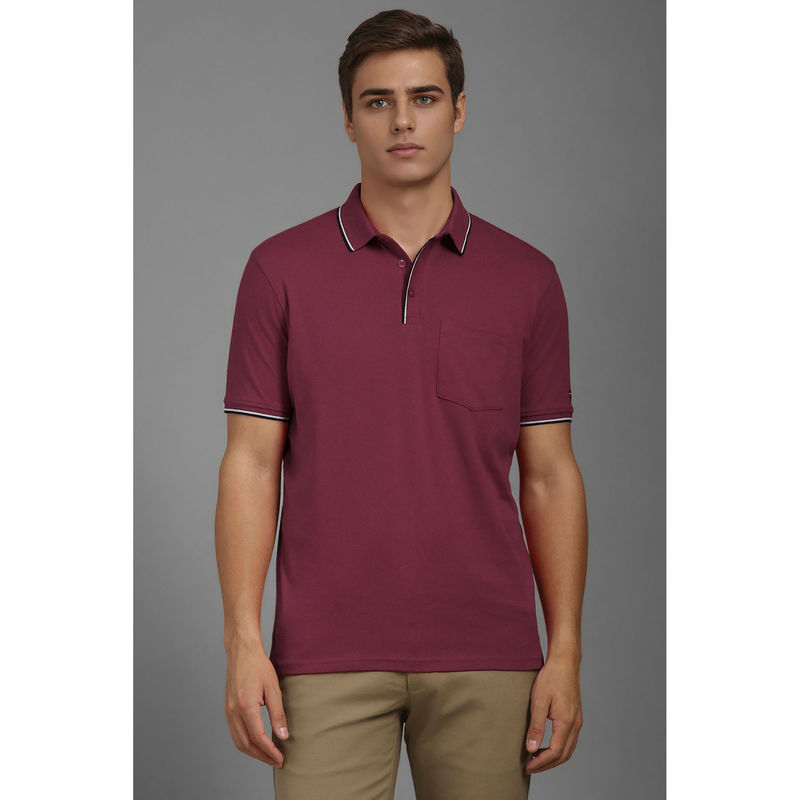 Buy Louis Philippe Men Maroon Solid Polo Neck T-Shirt Online
