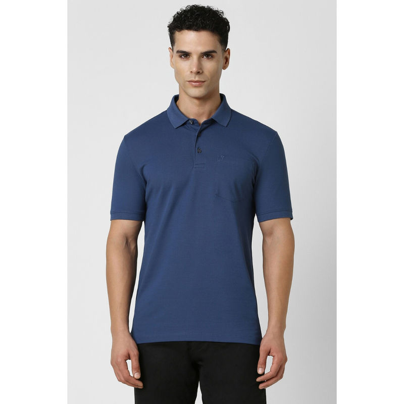 Buy Van Heusen Men Navy Solid Polo Neck T-Shirt Online