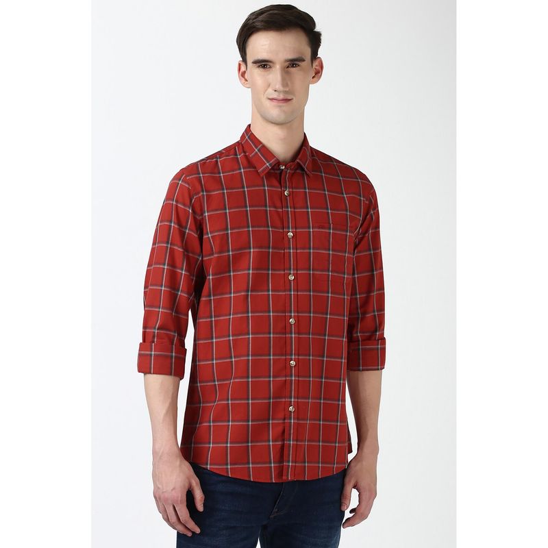 Buy Peter England Men Red Slim Fit Check Shirt Online