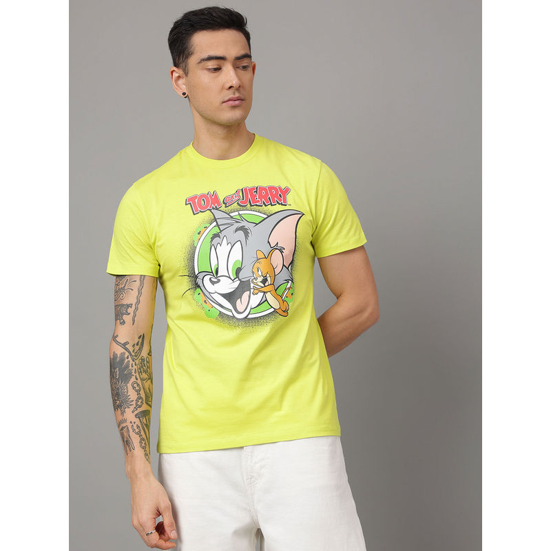 Buy Free Authority Tom & Jerry Printed Lemon T-Shirt for Men Online
