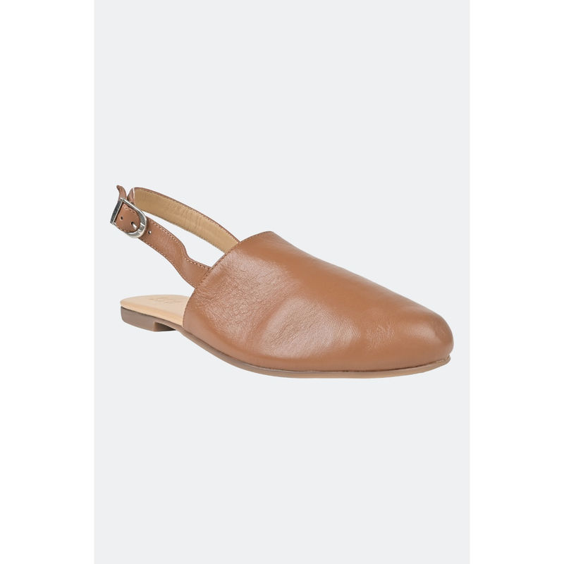 Buy SKO Tan Leather Backstrap Flats For Women Online