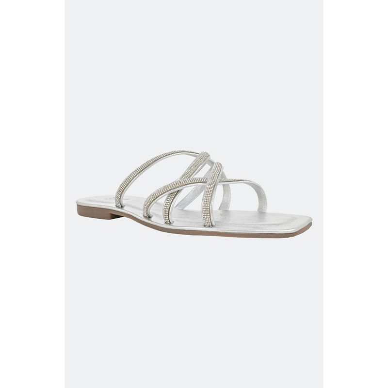 Buy SKO Silver Crystal Criss Cross Flats For Women Online