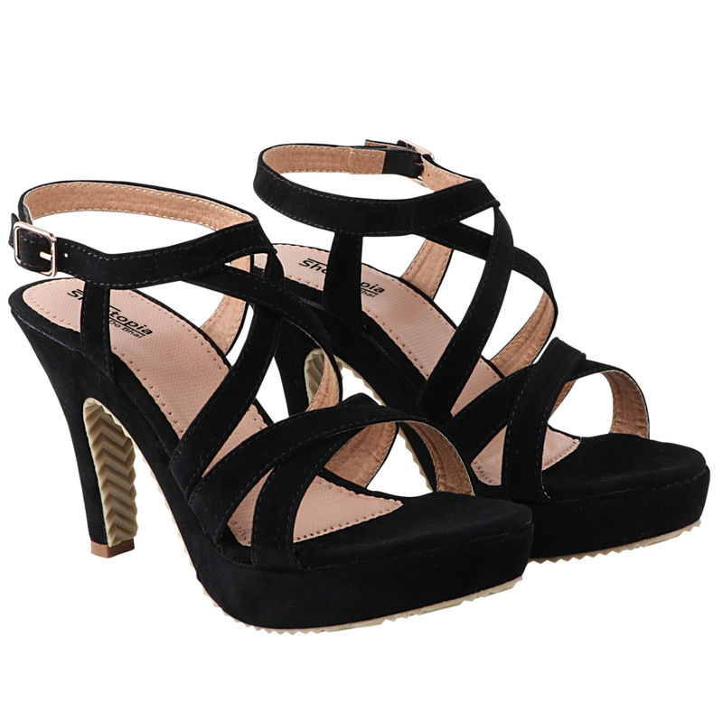 Buy Shoetopia Women Black Suede Solid Heels Online
