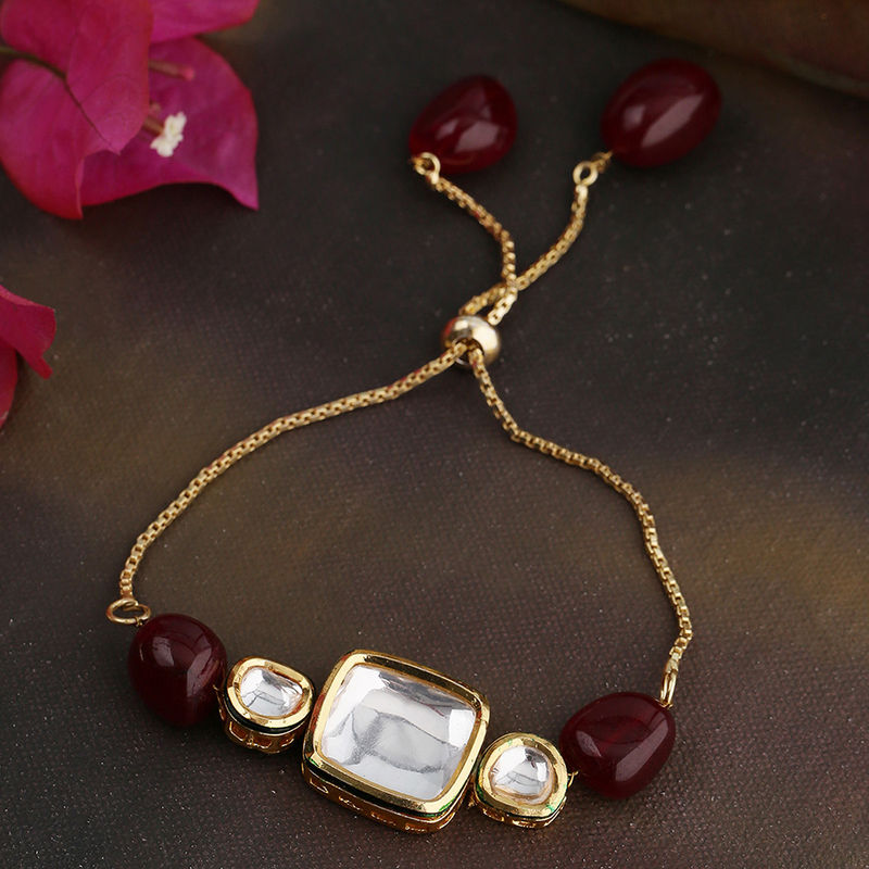 Shoshaa Maroon Gold Tone Polki Bracelet With Quartz: Buy Shoshaa Maroon ...