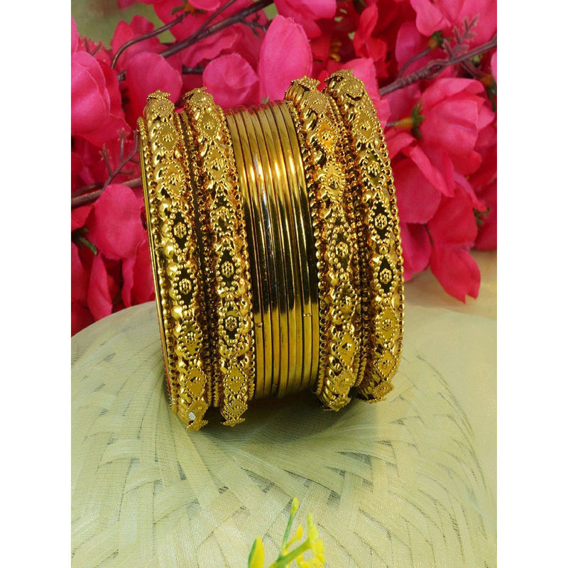 Buy GRIIHAM Fancy Gold Plated Set of 12 Bangles Online
