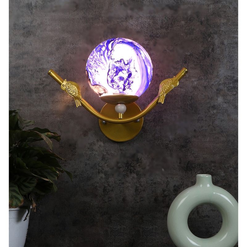 Buy MFD HOME FURNISHING Bird Vintage Wall Lamp Gold Blue Online