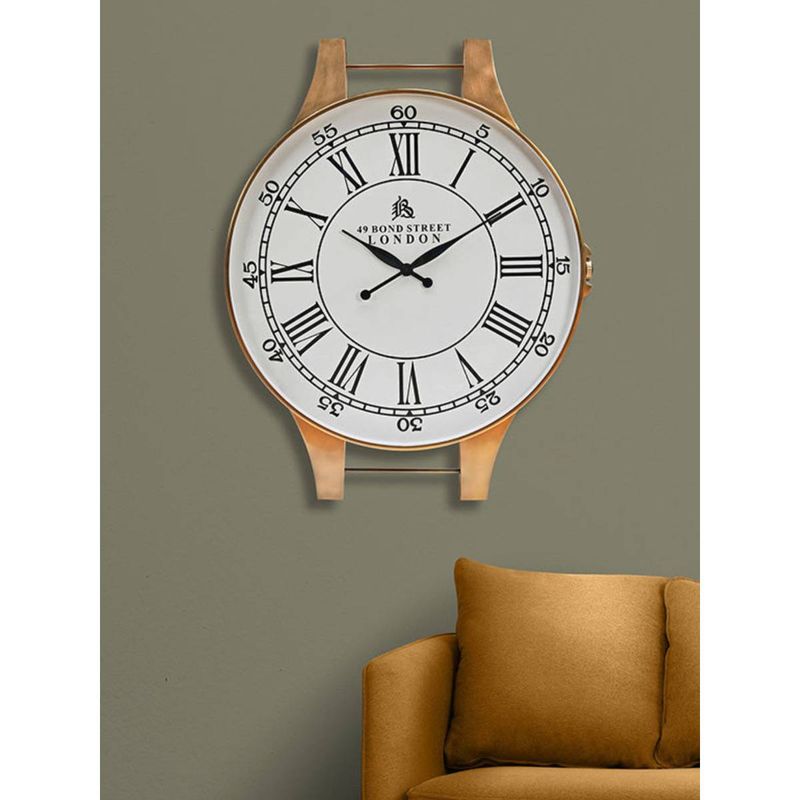 Buy At Home by Nilkamal Wrist Watch Shaped Analog Wall Clock (Gold) Online