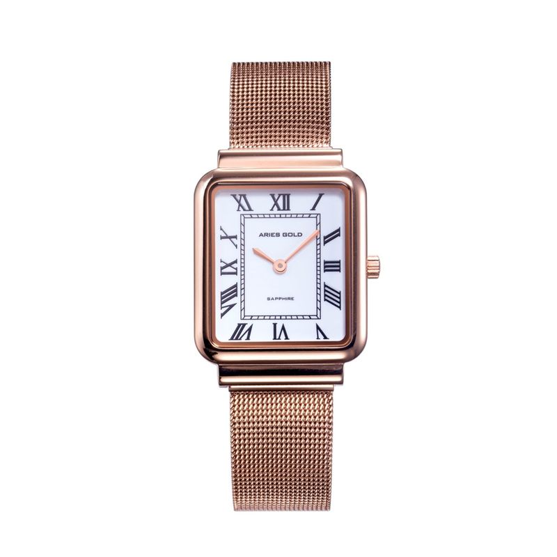 Buy Aries Gold Enchant Isabella White Rectangle Sapphire Glass Dial ...
