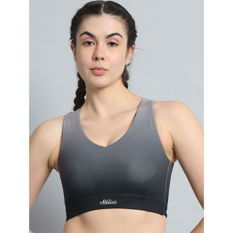 Buy Athlisis Grey Gradient Women Lightly Padded Ombre Dry-Fit Workout ...