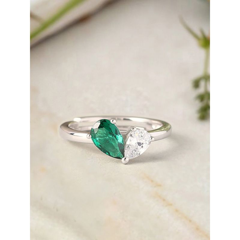Buy Toi Ey Moi 925 Silver Green Emerald Adjustable Rings for Women & Girls (One Size) Online