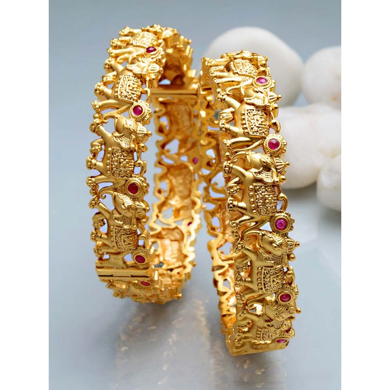 Buy Karatcart Antique Gold Plated Elephant Shape Rajwadi Temple Bangle Set for Women Online