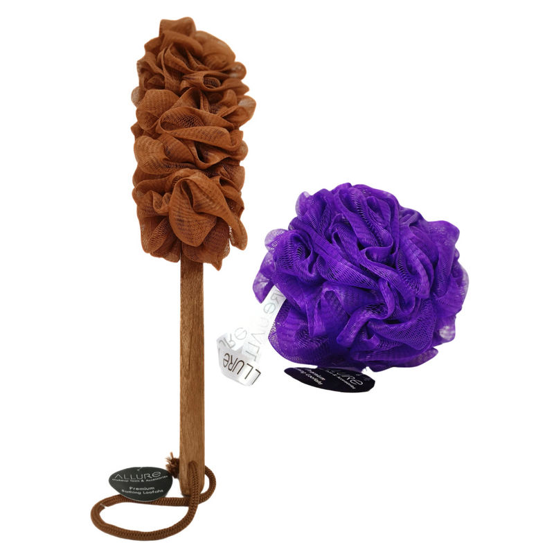 Buy Allure Wooden Bath Brush & Loofah Set (Pack of 2 Assorted Colors ...