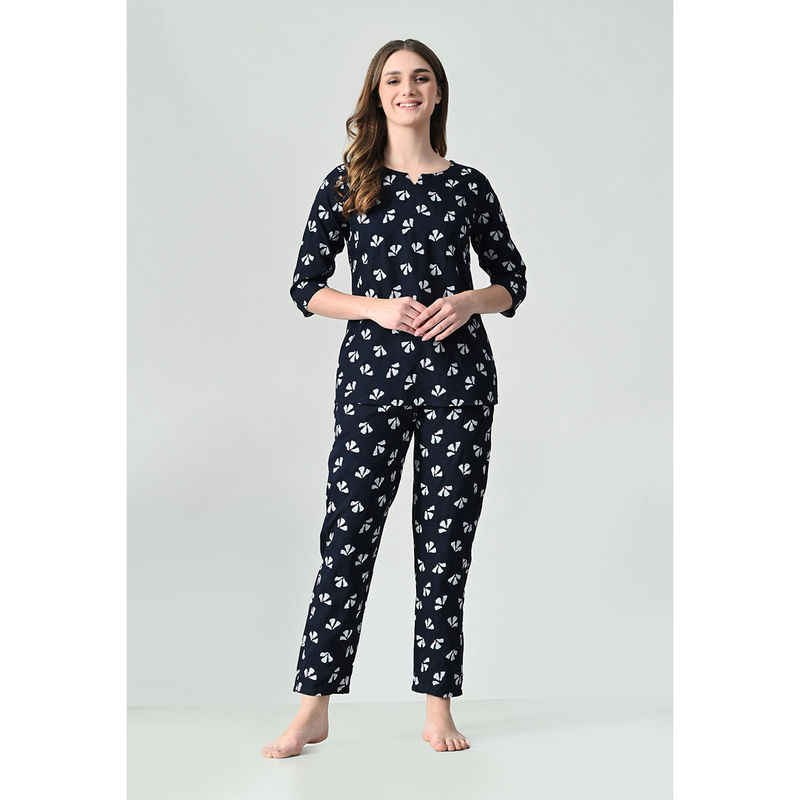 Buy ichaa Navy Blue Premium Rayon Printed Top with Pajama (Set of 2) Online
