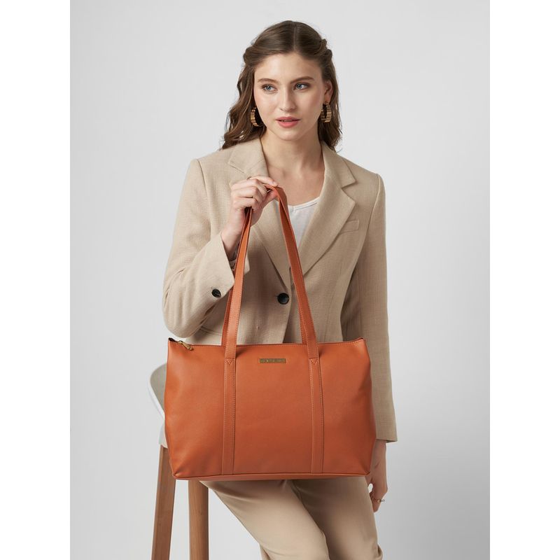 Buy Caprese Women Crystal Tan 15.6-Inch Laptop Compatible Large Tote ...