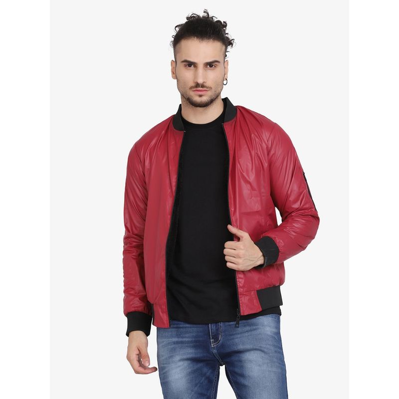 Buy Aesthetic Bodies Mens Maroon Solid Reversible Bomber Jacket Online