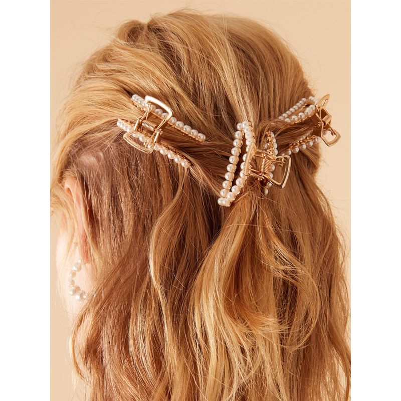 Buy Accessorize London Women Gold Medium Pearl Claw Hair Clips (Pack Of ...
