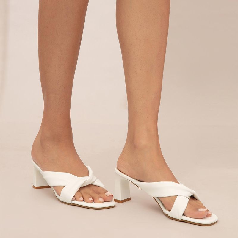 Buy Twenty Dresses by Nykaa Fashion White Square Toe Overlap Block ...