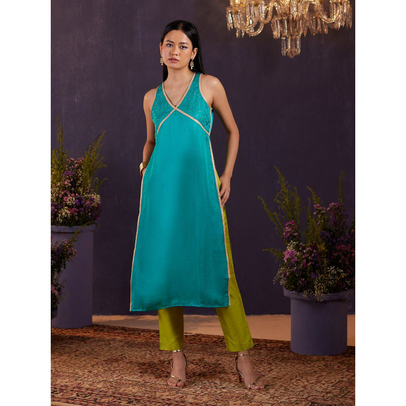 Gajra Gang by Nykaa Fashion Marigold Teal High Slit Sequence ...
