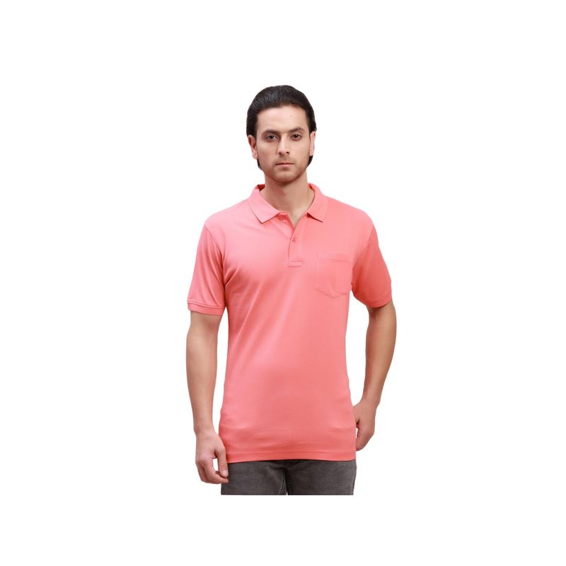Buy ColorPlus Tailored Fit Solid Medium Coral Polo T-Shirt Online