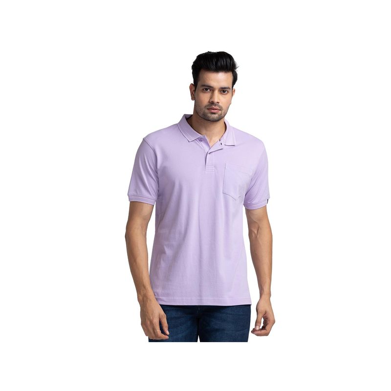 Buy Raymond Contemporary Fit Solid Light Violet Polo T-Shirt Online