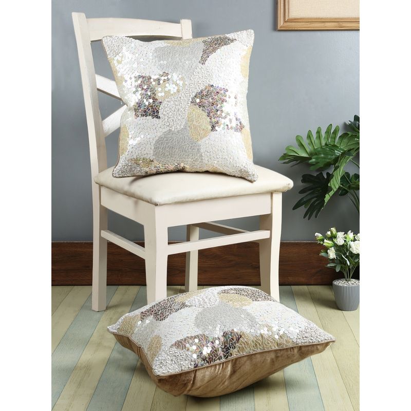 Buy eyda Embellished Cushion Cover Set Of 2-16X16 Inch Online