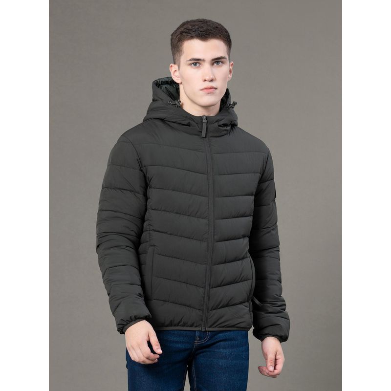 Buy Red Tape Mens Black Solid Polyester Hood Padded Jacket Online