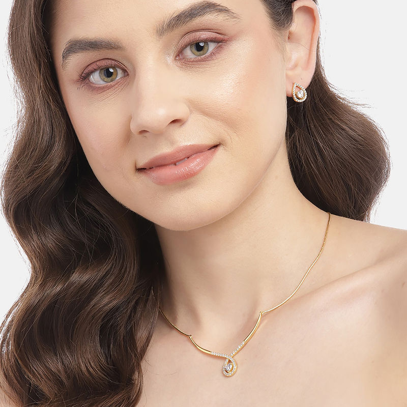 Buy Carlton London 18kt Gold Plated CZ Bar Tear Drop with Heart ...