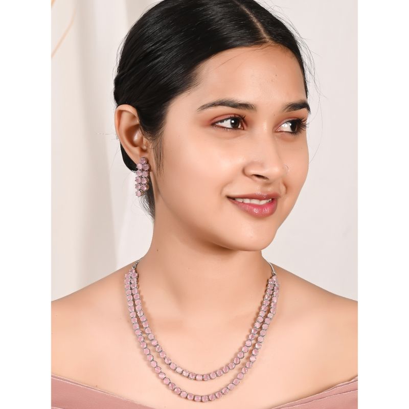 Buy Ratnavali Jewels American Diamond CZ Silver Plated Pink Double Line ...