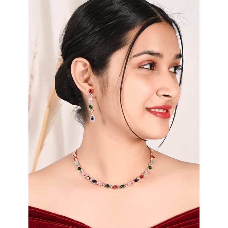 Buy Ratnavali Jewels American Diamond CZ Rose Gold Plated Single Line ...