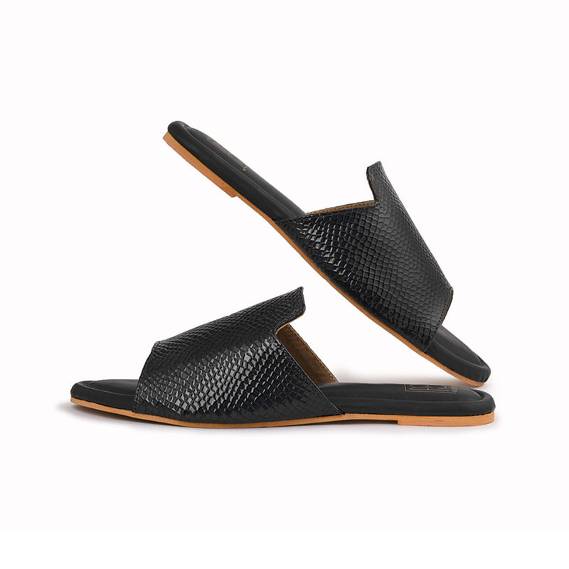 Buy Noosh Vegan Patent Skin Peep Toe Slides Black Online
