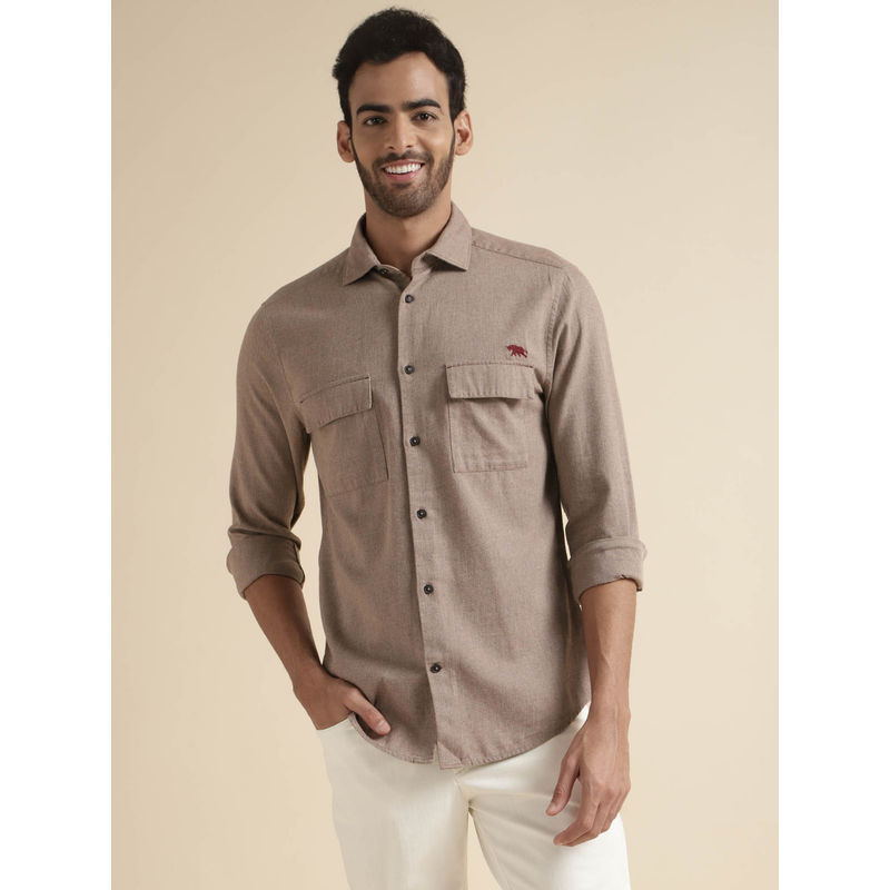 Buy Andamen Mens Mauve Full Sleeves Collar Neck Regular Fit Casual ...
