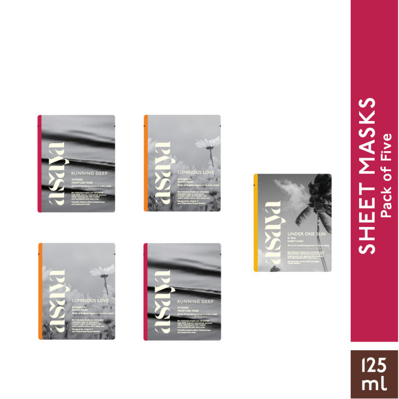 Buy Asaya Korean Sheet Mask - Set Of 5 (2 Brightening, 2 Hydrating & 1 ...