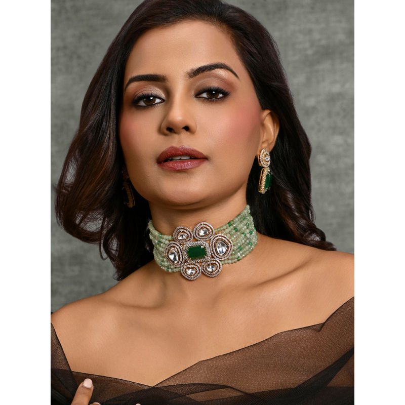 Buy Joules By Radhika Green Glossy Choker with Earrings Online