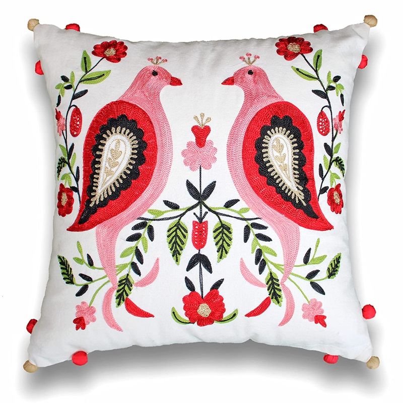 Buy SHADES OF LIFE Cotton Cushion With Parrot Emb 16X16 Online