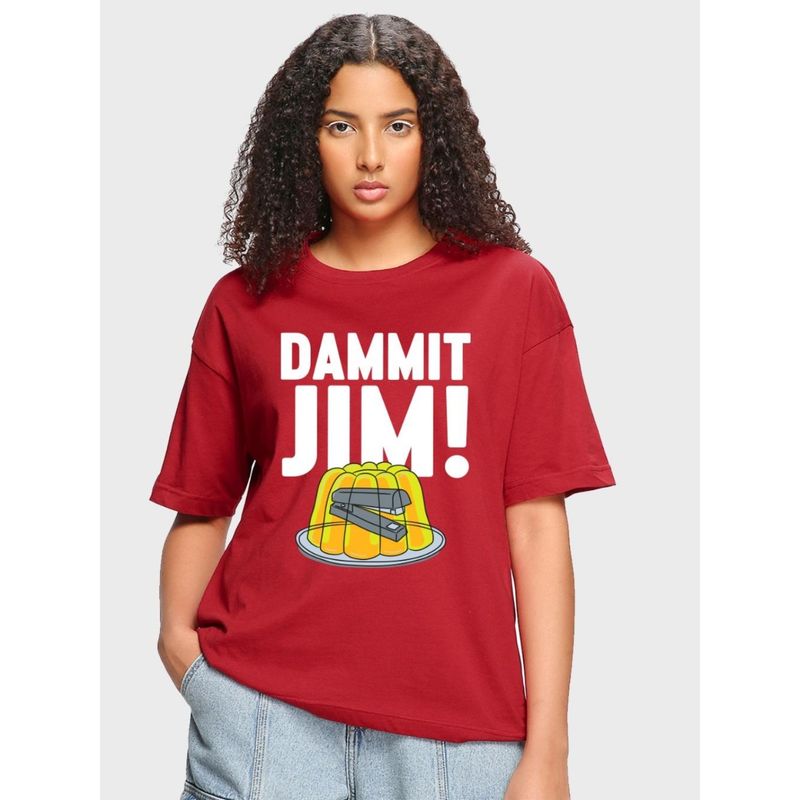 Buy Bewakoof X The Office Women's Dammit Jim Red Typography Oversized T ...