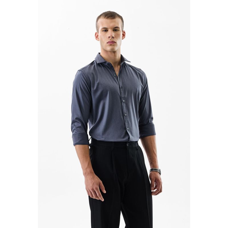 Buy Snitch Dark Blue Solid Full Sleeves Slim Formal Shirt for Men Online