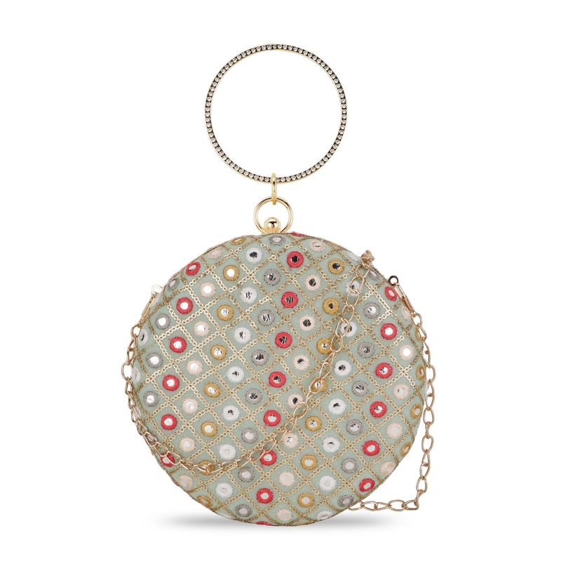 Buy Anekaant Gala Pastel Green and Multi Mirror Work Embellished Faux ...