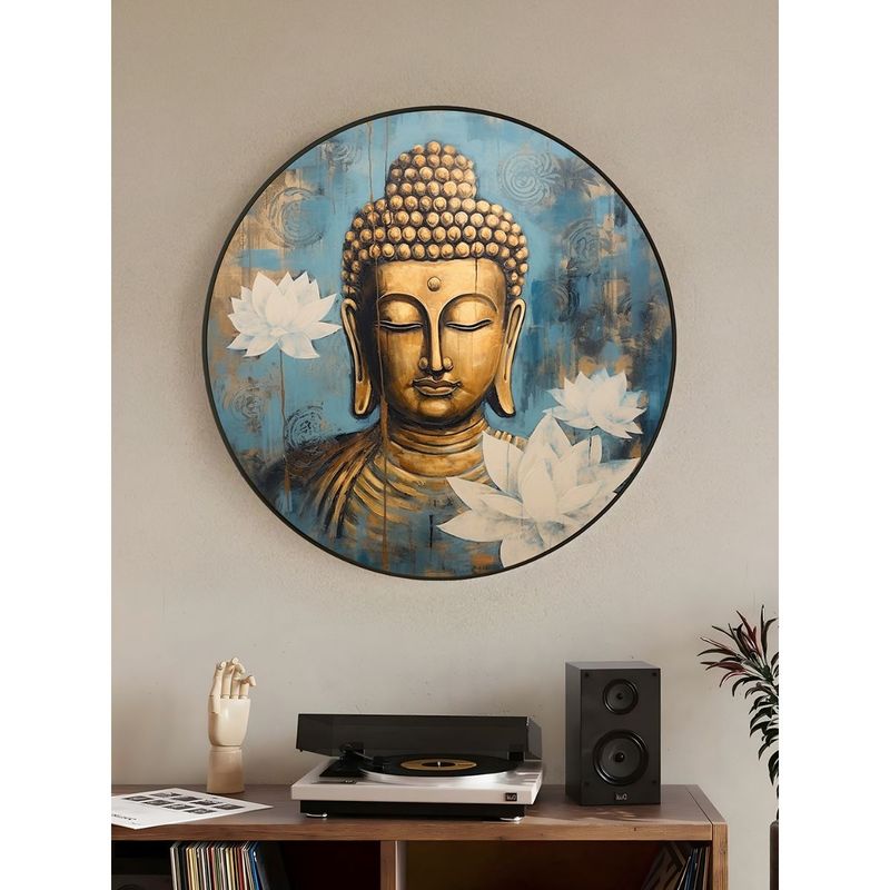 Buy Art Street Lord Buddha With Lotus Art, Metal Finish Round Pvc ...
