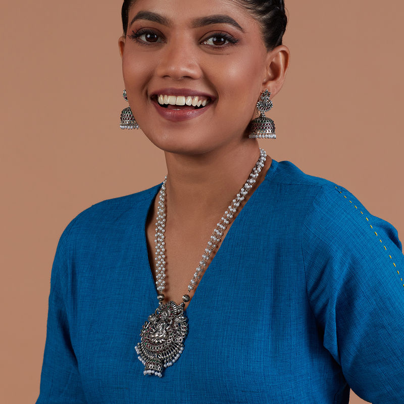 Buy Azai by Nykaa Fashion Multi Color Silver Oxidised Temple Sequined ...