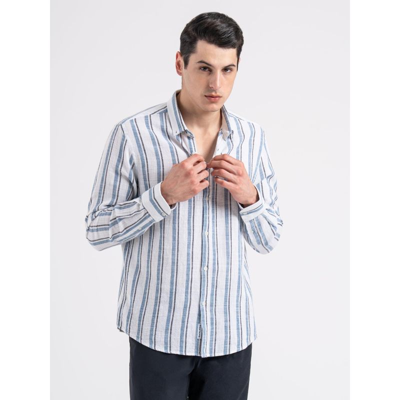 Buy Red Tape Mens Mid Blue Pure Cotton Button Down Full Sleeve Striped ...