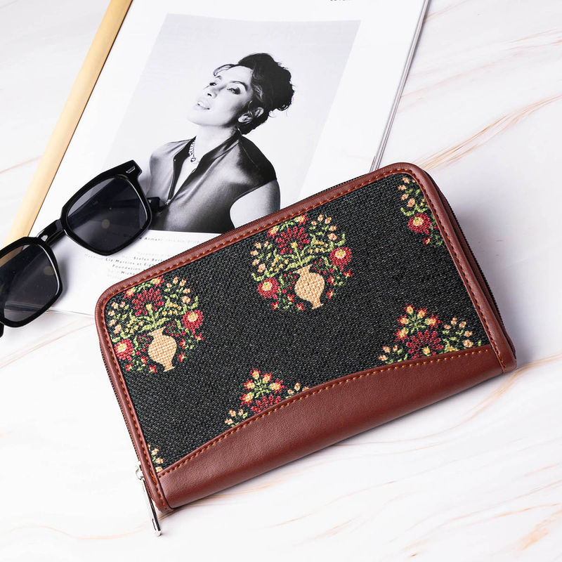 Buy Zouk Royal Green Mogra Print Chain Wallet Online