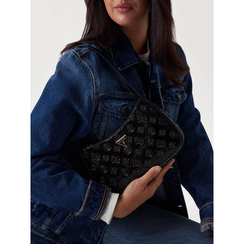 Buy Guess Black Logo Embossed Arnela Top Zip Shoulder Bag Online